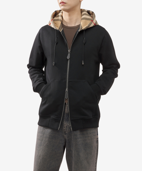 MUSINSA公式 | BURBERRY Check Zip-Up Hoodie - Black: Archive Beige / 8060705