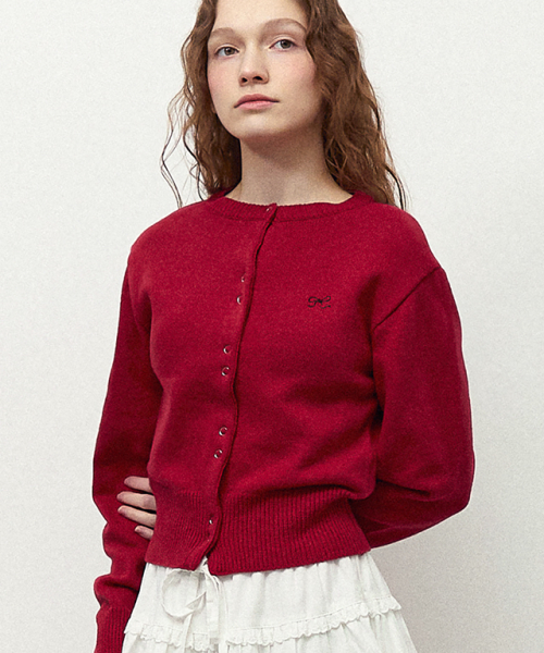 MUSINSA | RONRON HEART RIBBON KNIT CARDIGAN RED