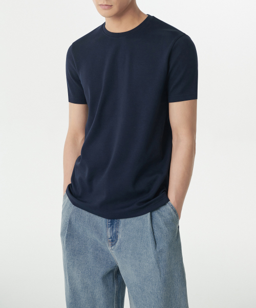 MUSINSA | MUSINSA STANDARD Muscle Fit Crew Neck Modal T-Shirt [Navy]