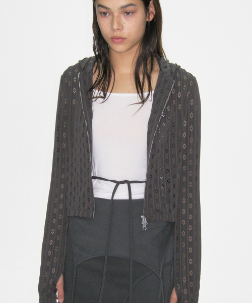 MUSINSA | CACELE [2nd Reorder]Trimid Zip-Up Hoodie, Charcoal