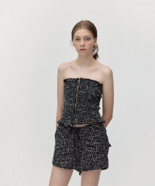 MUSINSA | SOFTSEOUL Ribbon Tweed Smoking Bustier [Black]