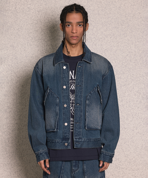 MUSINSA | MARTIN PLAN Caribbean Out Pocket Denim Jacket - WASHED BLUE