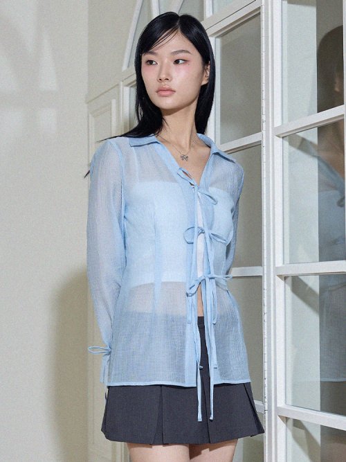 MUSINSA | ITOV SEOUL Ribbon Open Slim Shirt BL