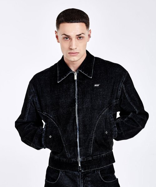 MUSINSA | 51PERCENT Bulky zipper denim Jacket - Velvet Black
