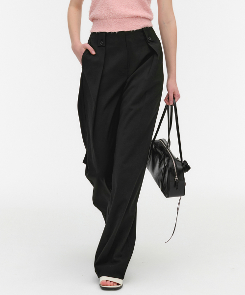 MUSINSA | MONGDOL Loop tuck wide slacks black MDPT046BLACK