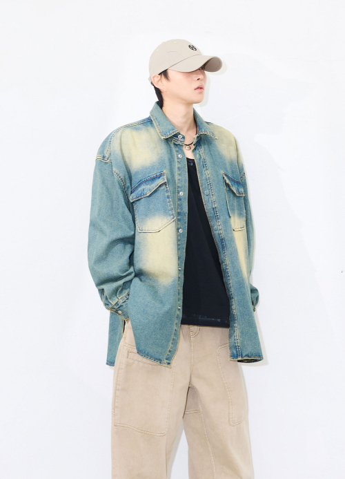 MUSINSA | HEDER HELEN OVERFIT WASHED DENIM SHIRTS G/BLUE