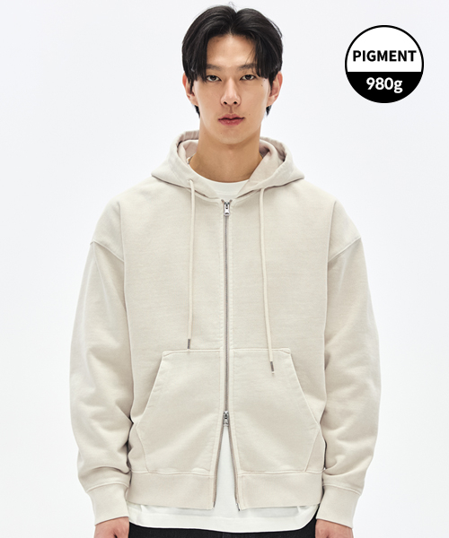 MUSINSA | SOVERMENT 980G Pigment Cut Hoodie Zip-Up-Sand Beige-