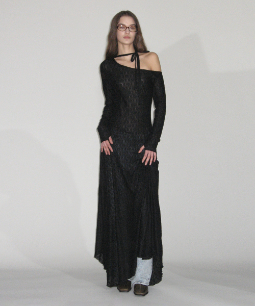 MUSINSA公式 | PARTIMENTO WOMEN Shea lace tie neck maxi dress_black