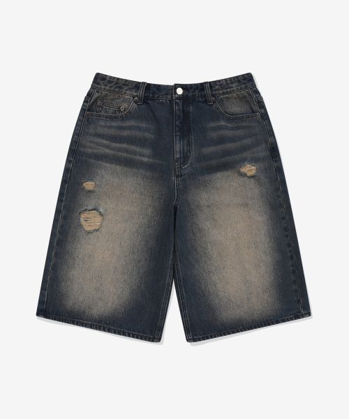 MUSINSA | PHYPS Damaged Bermuda Denim Shorts_Dark Blue