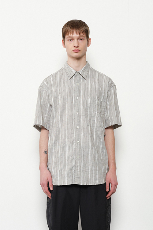 MUSINSA | HORLISUN Perth Dobby Stripe Short Sleeve Shirt Olive