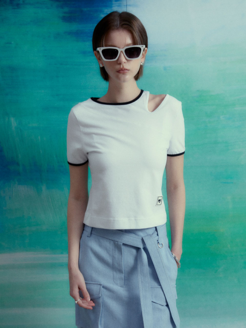 MUSINSA | MUSEE MARTA Color Point Cut-Out Jersey Crop Top - White