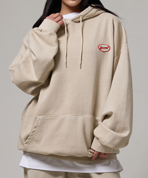 MUSINSA | BSMT Pigment Overfit Logo Hooded Sweatshirt_Beige