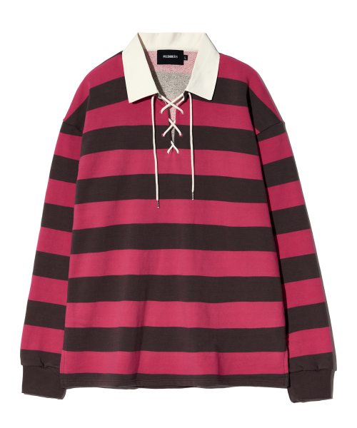 MUSINSA | PIECEMAKER LACE UP STRIPE RUGBY TEE (PINK)
