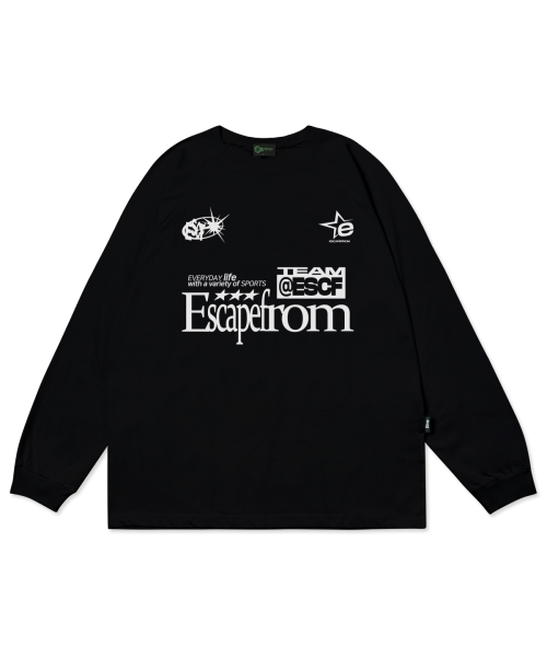 MUSINSA | ESCAPEFROM White ESCF Sports Print Long Sleeve All Black