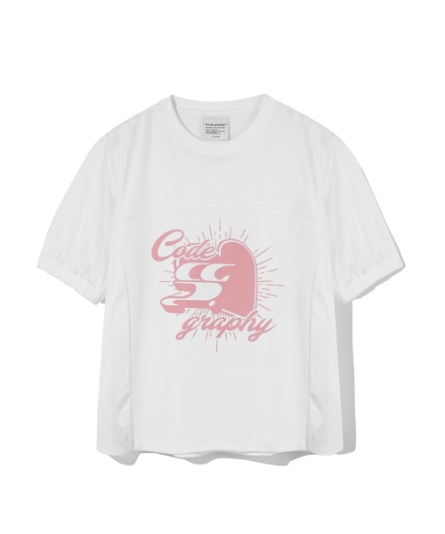 MUSINSA | Codegraphy (Woman) WAVE Logo Symbol Crop Round Slit Short Sleeve T-Shirt_White