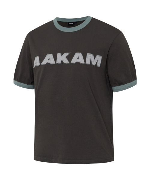 MUSINSA | AAKAM Logo Patch Ringer Top (Dark Gray)