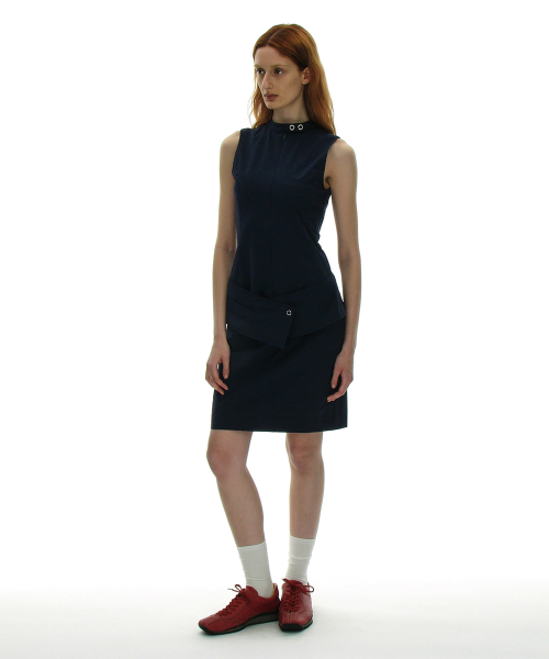 MUSINSA公式 | PARTIMENTO WOMEN Minimal Belted Dress_Navy