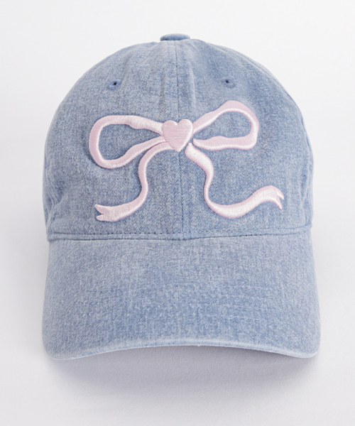 MUSINSA | RONRON HEART RIBBON BALL CAP BLUE