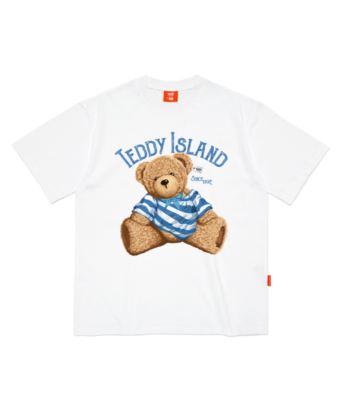 MUSINSA | TEDDY ISLAND Stripe Real Teddy Short Sleeve T-shirt White