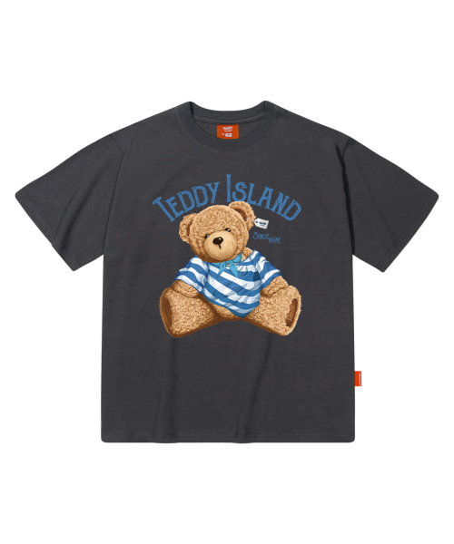 MUSINSA公式 | TEDDY ISLAND Stripe Real Teddy Short Sleeve T-shirt Charcoal