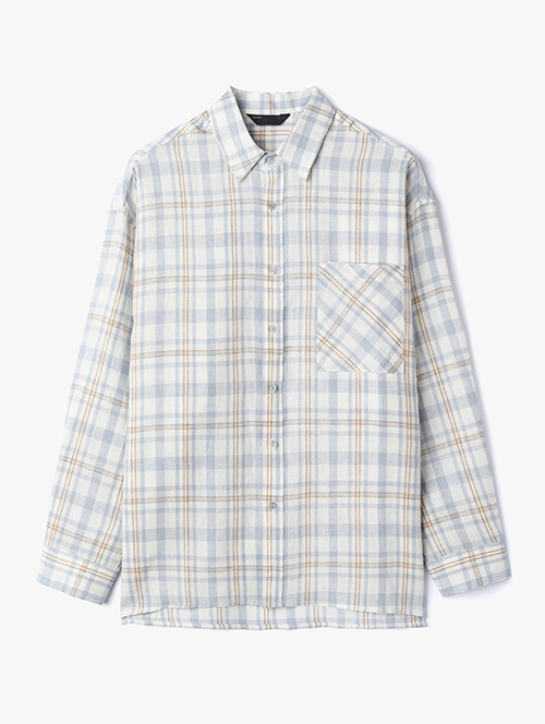 MUSINSA | LEMARD Linen Checkered Shirt - Blue Gray