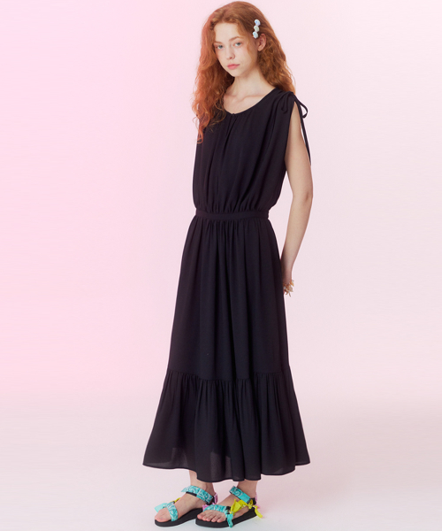 MUSINSA | OPENING SUNSHINE Summer pleated maxi dress black