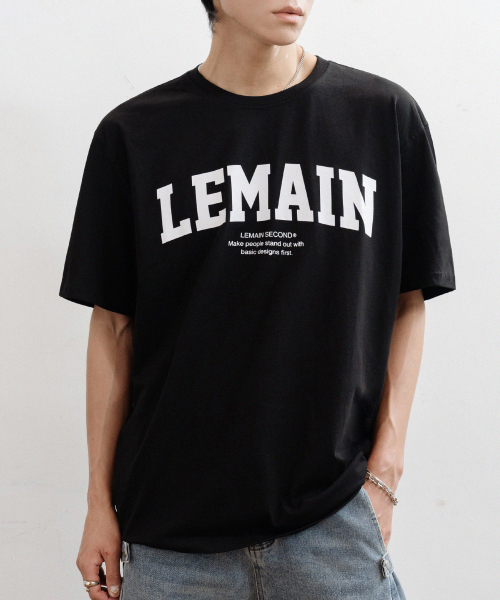 MUSINSA | LEMAIN SECOND Signature Arch Logo Oversized Fit Short-Sleeved T-Shirt [Black]