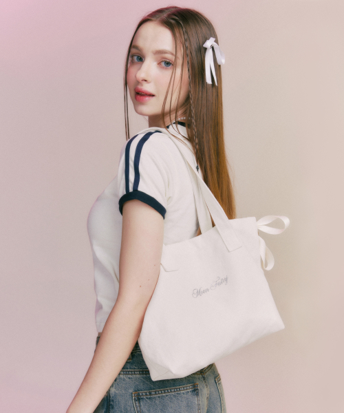 MUSINSA | MOON FAIRY MF Shoe Ribbon Tote Bag-Cream