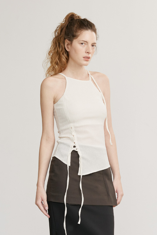 MUSINSA | AFTERHOURS LACE UP HALTER SLEEVELESS TOP (CREAM)