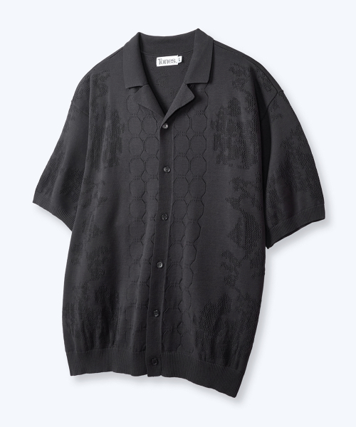 MUSINSA | TONES Ethnic Open Collar Knit Short Sleeve Shirt-Chakol