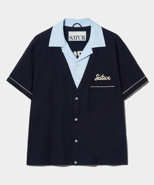 MUSINSA公式 | SATUR Bon Voyage Layered Half Shirt Sky Navy