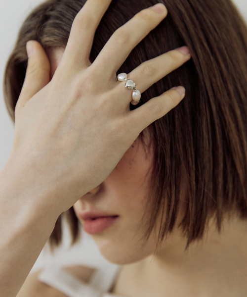 MUSINSA | LUCIR ZU heart ball Silver Ring (freshwater pearl+925silver)