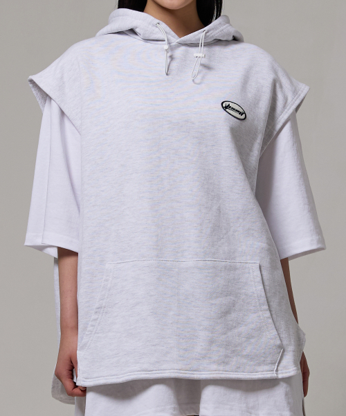 MUSINSA公式 | BSMT Essential String Hood Sweat Vest_Melange White