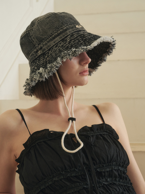 MUSINSA | ALLINCOMPLETE Denim Bleaching Safari Hat (Black)