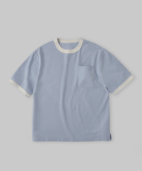 MUSINSA | LAFUDGESTORE Ringer High Density Hard Cotton T-Shirt_Baby Blue