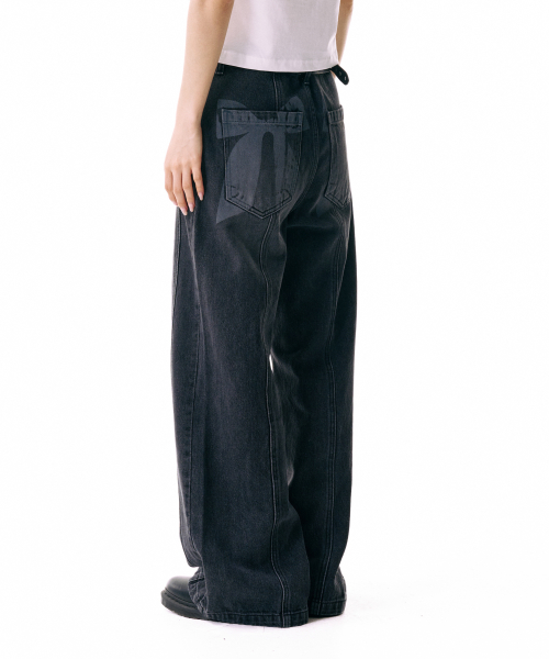 MUSINSA | IUGAMAKARAS Ribbon Denim Pants (Black)