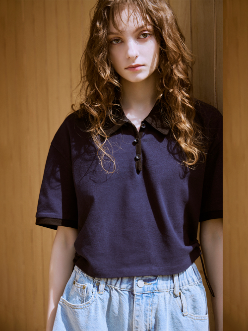 MUSINSA | HUNCH Logo embroidery collar combination pique t-shirt