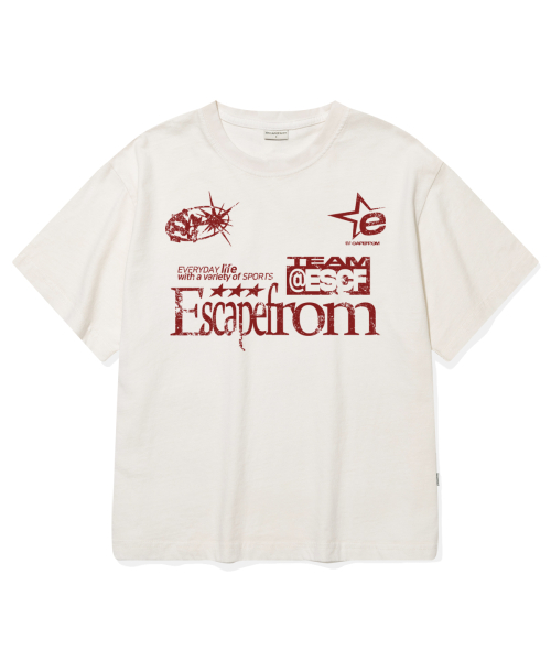 MUSINSA | ESCAPEFROM ESCF Sports Print Regular Fit Pigment Short Sleeve T-Shirt Cream