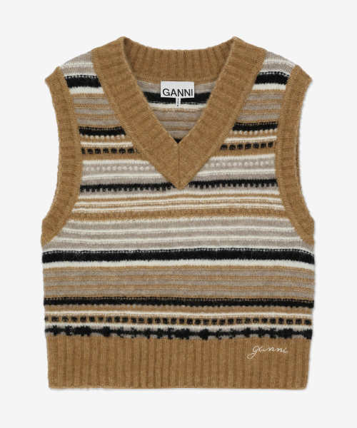MUSINSA | GANNI Soft Wool Stripe Vest - Tiger's Eye / K2236177