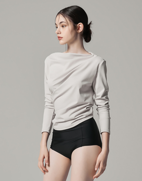 MUSINSA | VIKINI VENDER Charlotte Drape Boatneck Rash Guard - CREAM