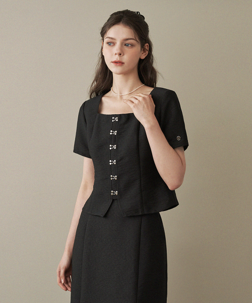 MUSINSA | MICANE [XS-5XL]Deep Square Neck Blouse - Long Skirt Set