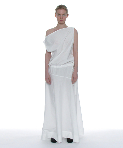 MUSINSA | PARTIMENTO WOMEN Cotton Unbalanced Flare Maxi Dress_White