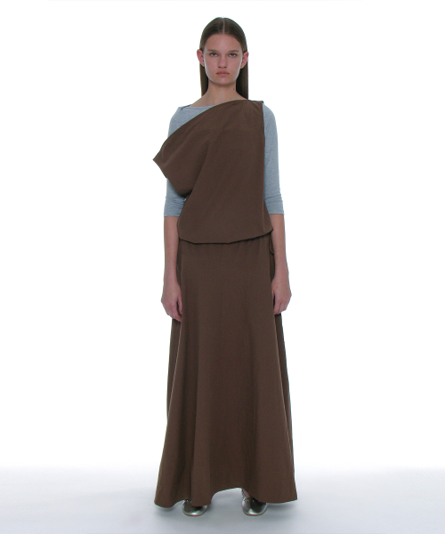 MUSINSA | PARTIMENTO WOMEN Cotton Unbalanced Flare Maxi Dress_Brown