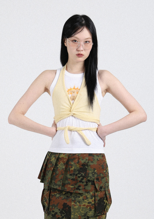 MUSINSA | COTTONREBIRTHCLUB Halter Neck Sleeveless Shirt (Yellow)
