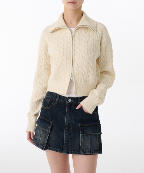 MUSINSA | MUSINSA STANDARD WOMAN Women's Cable Knit Zip-Up [Ivory]