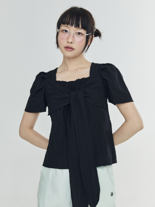 MUSINSA | ADOREBELLE Ribbon Tie Blouse - Black