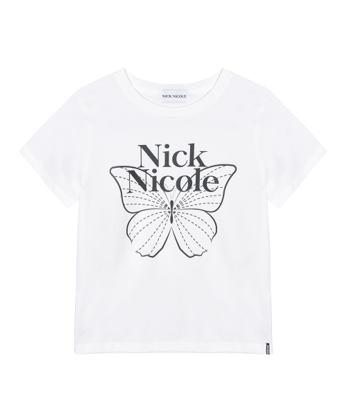 MUSINSA | NICK&NICOLE BUTTERFLY NICOLE LABEL SLIM TOP_WHITE BLACK