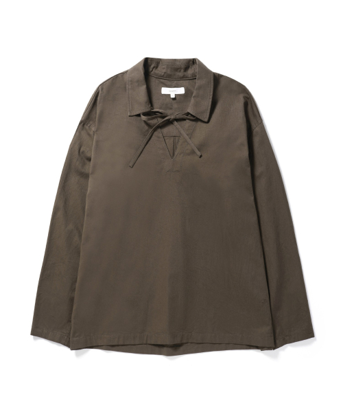 MUSINSA | EPIGRAM Half-open V-neck ribbon shirt EFSFW24601BRX