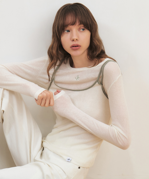 MUSINSA | CITYBREEZE WOMAN Wooltencel Line Color Layered Top Set_IVORY