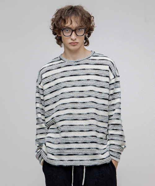MUSINSA | NOISE Striped Round Pullover Knit - Ivory